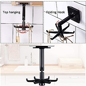 4pcs 360° Rotating Folding Self Adhesive Hooks with 180° Vertical Flip Claws for Bathroom Kitchen Office Towel (2 Black + 2 White)