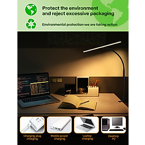 ACNCTOP Desk Lamp for Office Home - Eye-Caring Architect Task Lamp 25 Lighting Modes Adjustable LED Desk Lamp Flexible Gooseneck Clamp Light for Workbench Drafting Reading Study (Black)