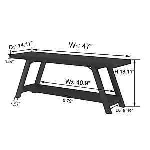 LVB Wood Bench, Industrial Storage Entryway Indoor Bench for Bedroom Hallway Living Room, Rustic Famhouse Wooden Metal Shoe Rack Accent Foyer Bench Seat for Entrance Sitting, Rustic Brown, 47 in Long