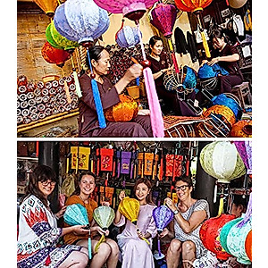 4 Vietnamese Bamboo Silk Lantern 14” Hoi an Lamp Vietnam Balloon Chandeliers Décor Wedding Garden Party Yard Outdoor Indoor Holiday Asian Traditional Decoration 2RND-35-WHI-4PCS