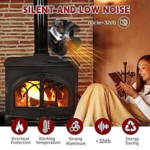 KIAADSY Wood Stove Fan, 4Blades Fireplace Fan Heat Powered for Wood/Fireplace/Log Burner, Efficiently Circulate Warm Air, Silent Design Stove Fan