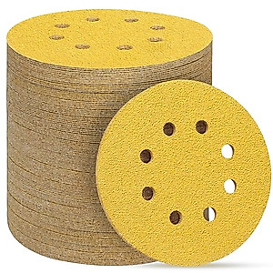 POTUINOM 80PCS 5 Inch 8 Hole Sanding Discs 40 Grit,Gold Round Hook and Loop Sandpaper for Random Orbital Sander