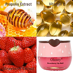 2 PCS Strawberry Sleeping Lip Mask, Bee Lip Balm Lip Mask Honey Pot Propolis Moisturizing Lip Balm with Stick,Plumping Lip Hydrating Prevention Dry & Cracked Lip Scrubs Exfoliato Lip Wrinkle Skin Care