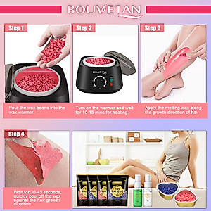 Waxing Kit, 2 LEDs Bouvetan Wax Warmer Hair Removal Wax Kit with 14oz Hard Wax Beans for Full Body, Women Wen At Home Hard Bead Waxing Kit