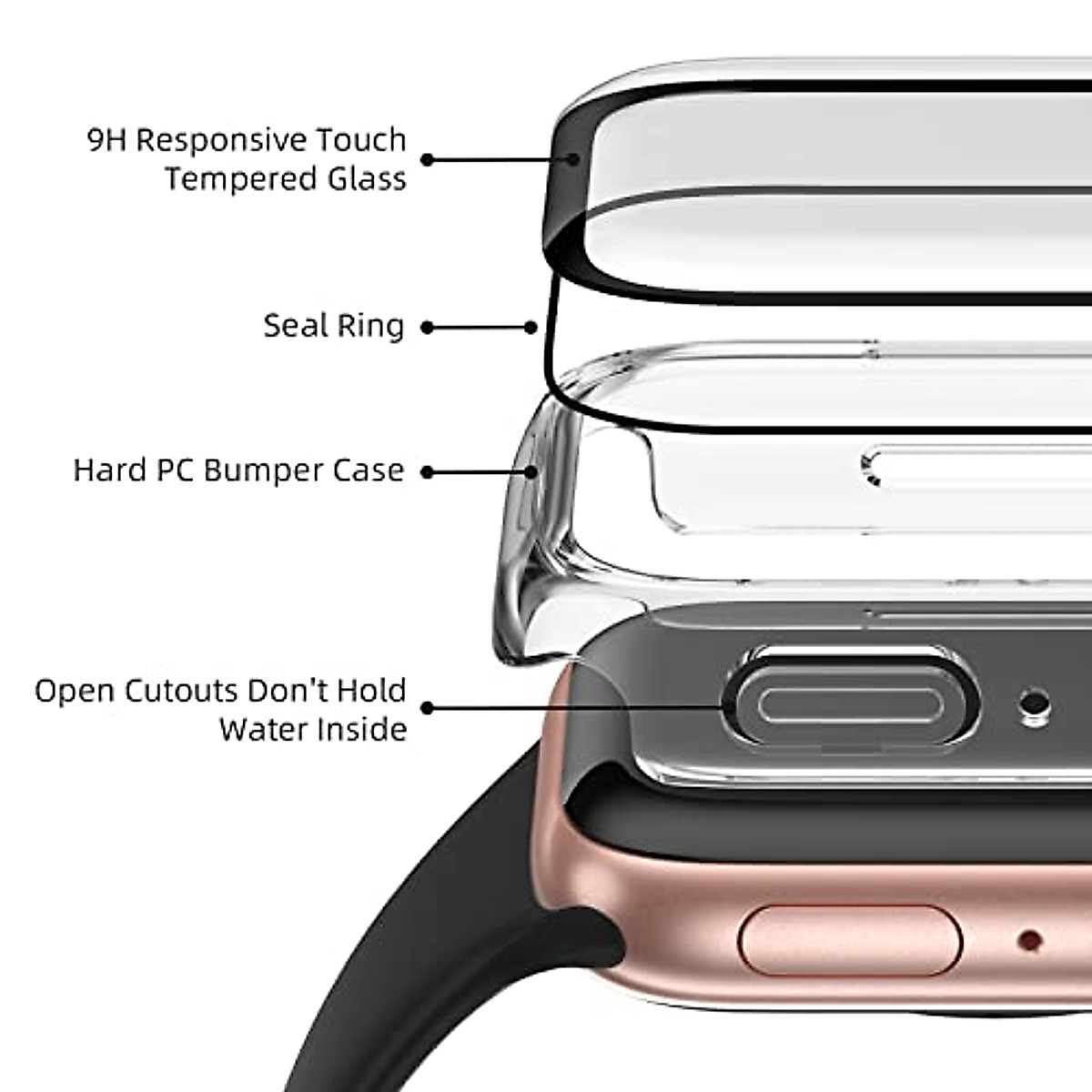 OXWALLEN Waterproof Case fit for Apple Watch Series 8/7 45mm with Bulit-in 9H Tempered Glass Screen Protector, Rugged Protective [Anti-Fog ] [Full Coverage] [Touch Sensitive] Case for iWatch, Clear