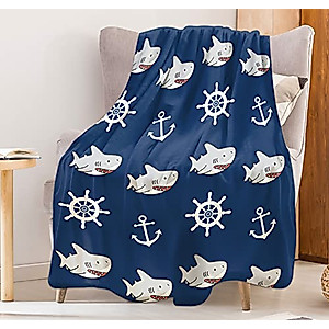 YRAQLVU Shark Throw Blanket Cute Baby Blankets for Couch Crib, Warm Flannel Fleece Shark Blanket for Unisex Adult Boys Girls Fish Gifts Ultra-Soft Lightweight Anchor Cozy Blanket, 40x50 Inches