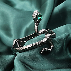 Cualque Snake Cuff Bracelet Vintage Punk Open Arm Cuff Bracelet Gothic Silver Serpent Animal Warp with Green Eyes Snake Jewelry for Women