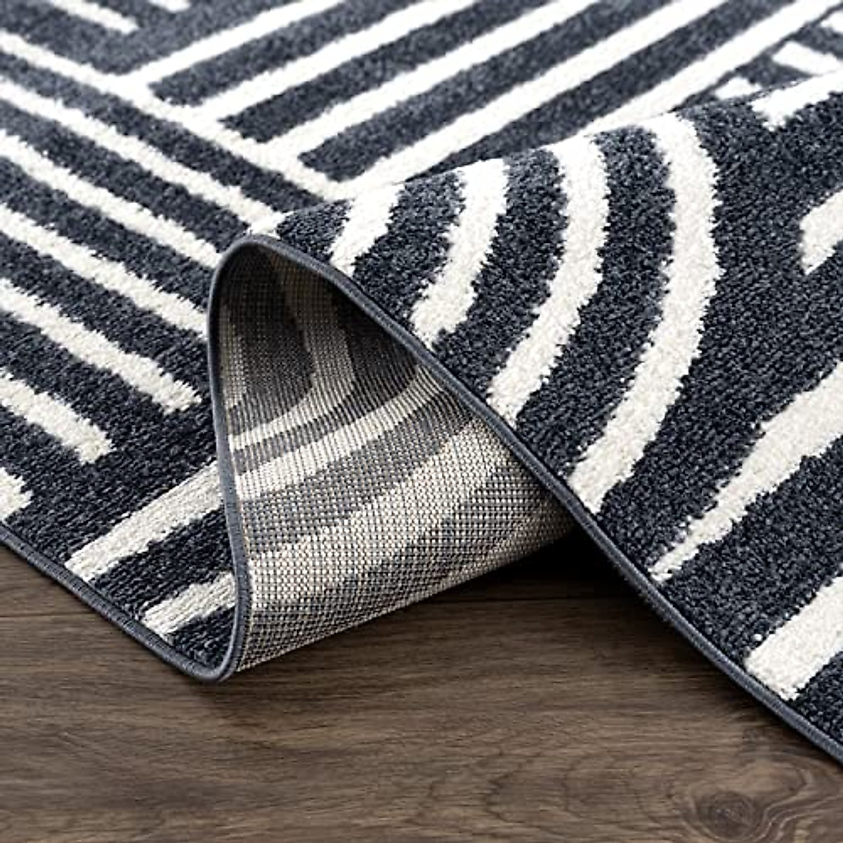 Abani Contemporary Mid-Century Design 5’3” x 7’6” (5'x8') Area Rug Rugs - Modern Non-Shed Arches Print Cream & Black Bedroom Rug