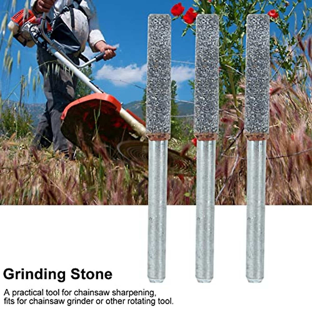3Pcs Chainsaw Replacement Sharpening Stone, 5/32in 4mm Diamond Burr Grinding Stone File for Rotating Tool Glass Stone Ceramic