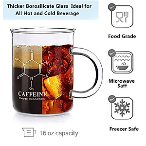 Caffeine Beaker Mug, Caffeine Molecule Mug - Chemistry Mug 16 oz Borosilicate Glass Coffee Mugs with Handle and Measuring for Coffee, Latte, Tea or Hot and Cold Beverage, Tea Coffee Mug by Amugo