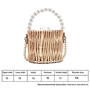 Fashion Straw Bags for Women Beach Rattan Woven Tote Handbags Ladies Summer Top-handle Bags Hobo Purse with Pearl Ornaments (E)