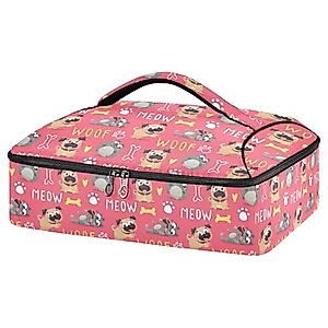 Kcldeci Insulated Thermal Food Carrier Insulated Casserole Carrier for Hot or Cold Food,Pug Dogs and Cats Insulated Tote Bag for Potluck Cookouts Parties Picnic,Lasagna Lugger