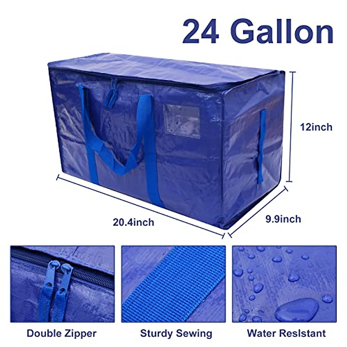 2-Pack Extra Large Moving Bags Heavy Duty Reusable Moving Storage Bag Boxes Totes Bags Containers for Space Saving Storage, Carrying, Travelling, College Dorm Packing, Blue