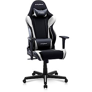 DXRacer Master Suede Racing Series Adjustable Ergonomic Computer Gaming Home Office Leather Desk Chair with Lumbar Support, Swivel Base, Wheels, and Headrest, Extra Large, Black and White