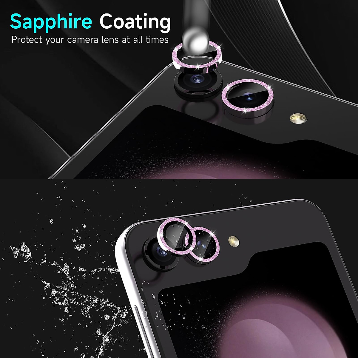 YWXTW for Samsung Galaxy Z Flip 5 Camera Lens Protector, Individual Anti Scratch Metal Ring Tempered Glass Bling Glitter Camera Screen Protector for Galaxy Z Flip 5 Accessories, Glitter Lavender