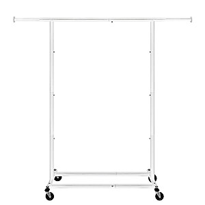 Fishat Freestanding Heavy Duty Metal Clothing Garment Rack Hanging Clothes on Lockable Wheels Mobile for Coats Dresses, Dorm Bedroom Home Balcony, Rolling Organizer Simple Standard Rod Portable, White