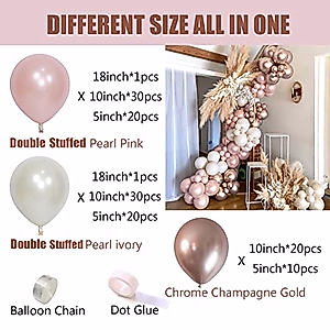 Futureferry Pearl Pink and Ivory White Balloon Garland Kit 134Pcs Double Stuffed Pearl and Metallic Champagne Gold Balloons for Baby Shower Birthday Wedding Engagements Anniversary Party Decoration