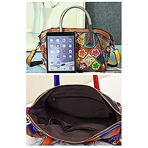 Maxzoom Womens Genuine Leather Hobo Bag Colorful Shoulder Handbag Purses with Contrast Color Patchwork and Handmade