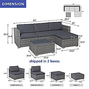 Patiorama 5 Piece Outdoor Patio Furniture Set, Outdoor Sectional Conversation Set, All-Weather Grey PE Wicker w/Dark Grey Cushions, Outdoor Backyard Porch Garden Poolside Balcony Furniture Set