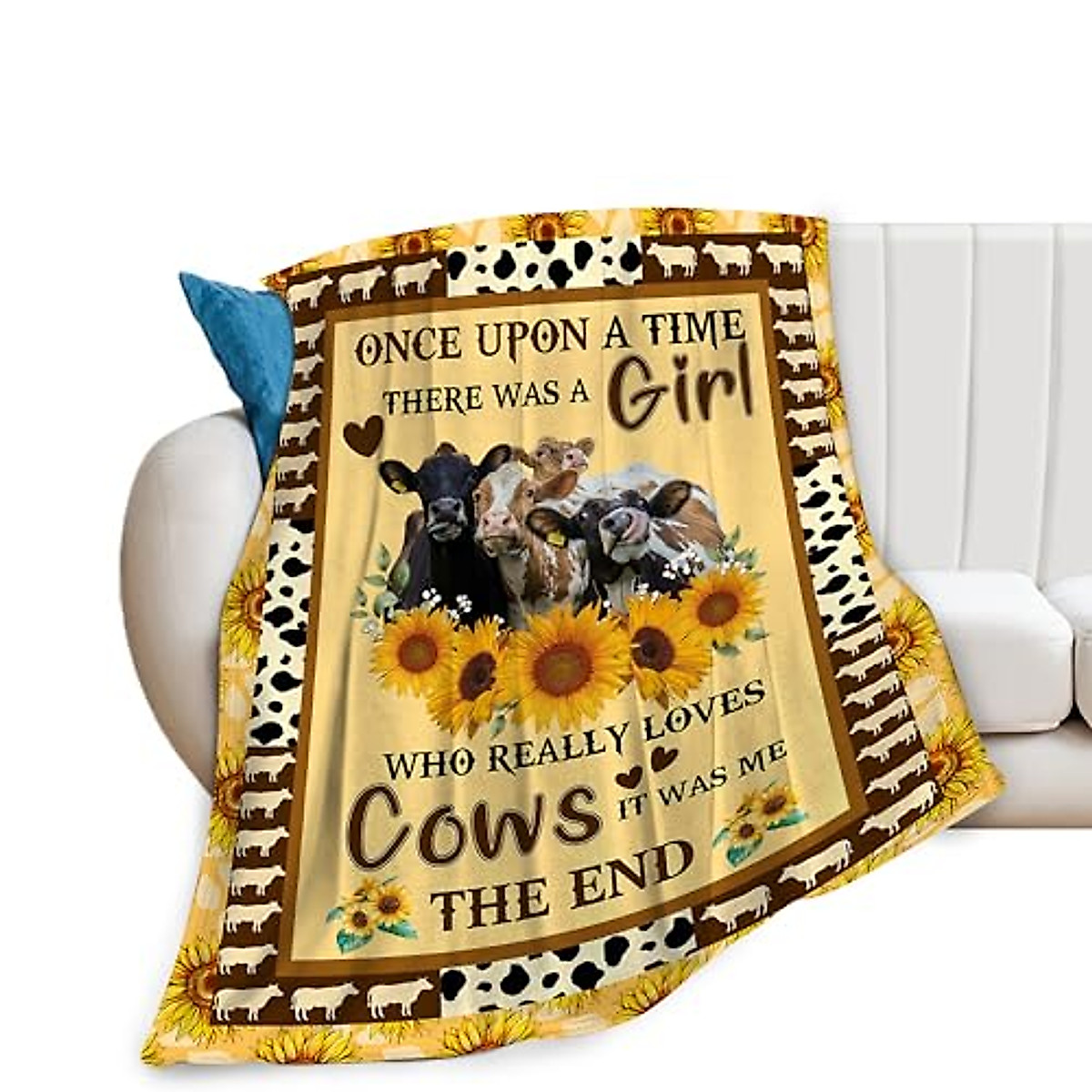 Cow Blanket Sunflower Cows Flannel Blanket for Girl Boy Farmhouse Fleece Blanket Super Soft Cozy Plush Fuzzy Blankets for Couch Sofa Bed Gifts for for Women Men Kids 60"x50"