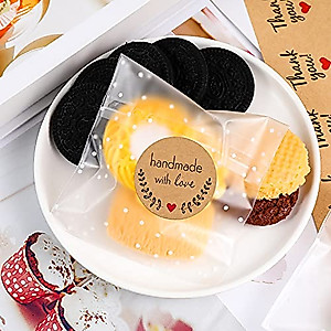 Zonon 200 Pieces Clear Cookie Bags Self Adhesive Cellophane Treat Bags, White Polka Dot Frosted Candy Bags and 240 Pieces Thank You Love Sticker for Cookie Chocolate Jewelry