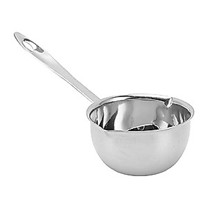 Stainless Steel Butter Warmer, 10oz Milk Warmer Pot, Butter Melting Pot, Turkish Coffee Pot Small Saucepan Pot with 2 Pour Spouts, Sauce Pan for Chocolate Melting, Coffee Tea Soup Warming, Silver