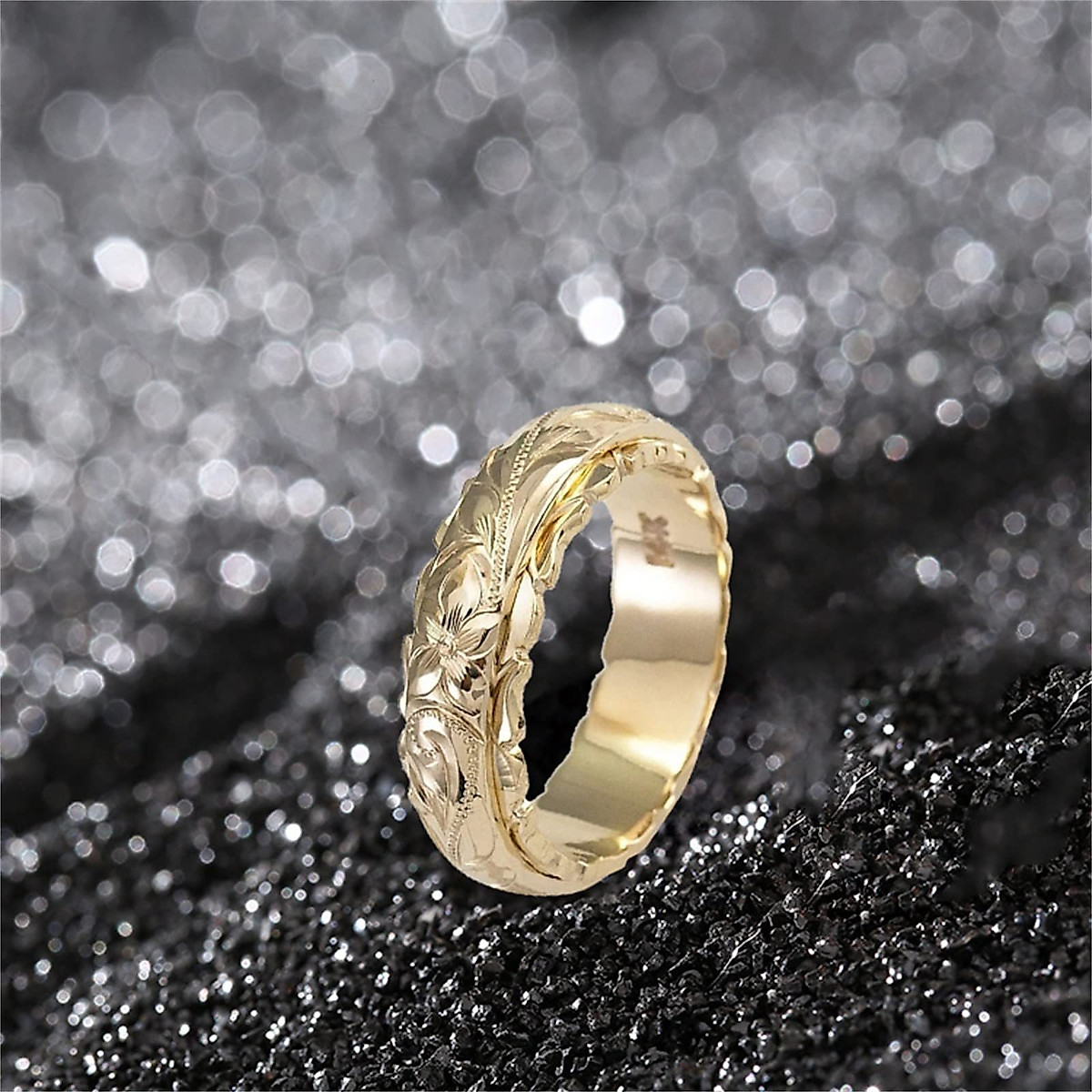 Vintage Solid 14k Yellow Gold Wedding Band Engagement Art Deco Filigree Stacking Matching Ring Antique