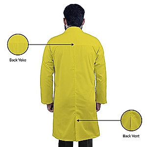 HEEDFIT Premium Quality Unisex Lab Coat, Comfortable Poly-Cotton Reusable & Professional Lab Coats Yellow L