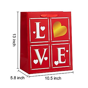 JOYIN 12 Pcs Valentines Day Paper Gift Bags with Handle 13x10.5 inch, Elegant Coated Art Paper Wrapping Bags Cardboard Bags for Valentine’s Day Party Favors Funny Gift Exchange Novelty Gift Giving Gift Wrapping