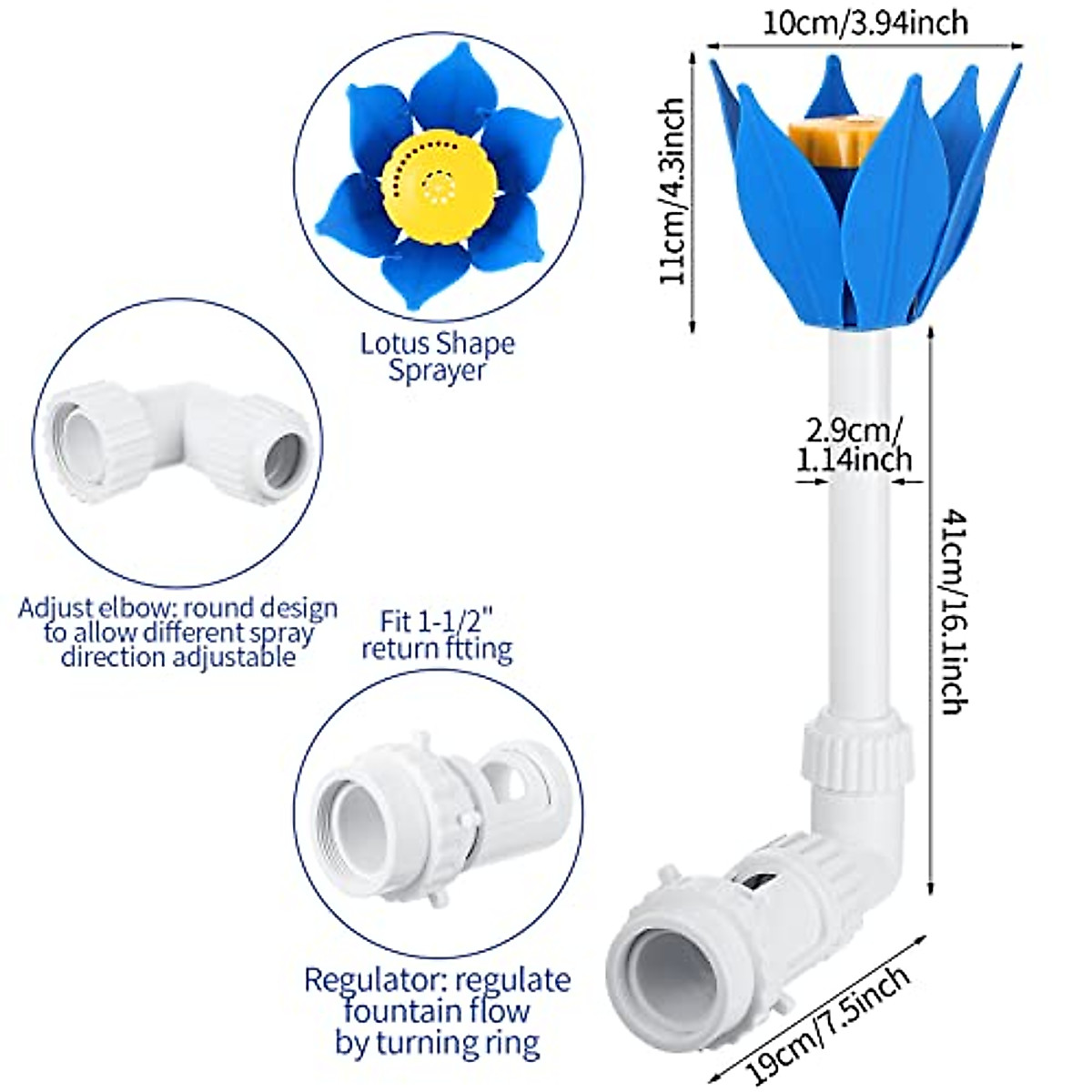 3 Pcs Pool Fountain Jet Adjustable Waterfall Pool Fountain Spray Above Inground Swimming Pool Waterfall Sprayer Flower Flower Pond Fountain Nozzle Accessories