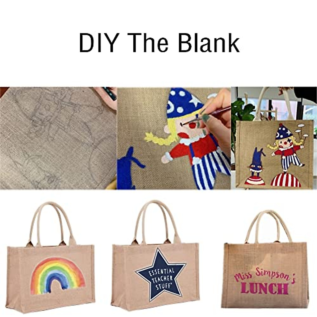 Achaohe Burlap Tote Bags Bulk 6 Pack Jute Reusable Canvas Gift Favors Bag with handle Water Resistant for Women Bridesmaid Wedding Beach Shopping (6 Pack 12 x 9.8 x 3.9)