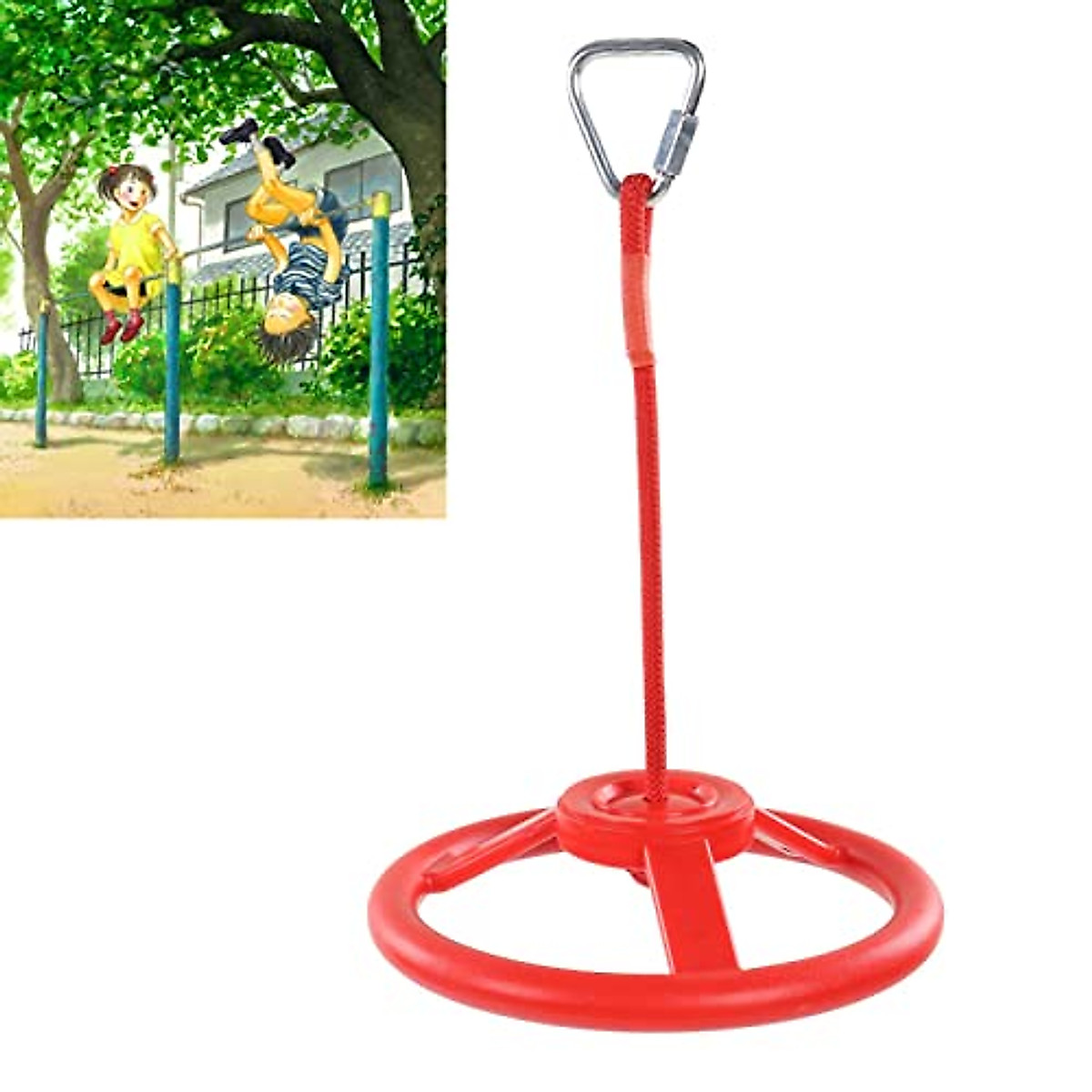 Uxsiya Children Gym Rotating Wheel,Children Gym Rotating Wheel Plastic Directional Wheel Kids Outdoor Fitness Exercise Wheel with Rope Red Swing for Kids Outdoor and Swingset Strong Heavy Duty