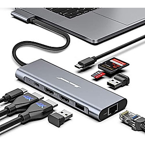 Hiearcool 4K Triple Display 9 in 2 Laptop Docking Station Compatible for MacBook Pro/Air Thunderbolt 3 Multiport Dock USB C Dongle (HDMI PD3.0 SD TF Reader RJ45 USB)