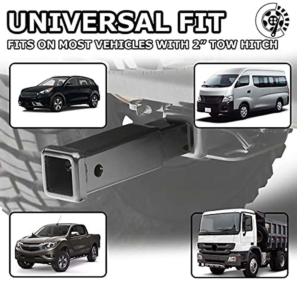 VaygWay Trailer Hitch Receiver Tube Extender – Tube Extenders for 2” Receiver + 7” Length- Heavy Duty 3500 Lbs GTW Pin and Clip (1 Pack)