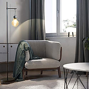 SKY FORTUNE Industrial Floor Lamp with Bulb,Metal Standing Lamp, E26 Socket, On/Off Footswitch, Modern Minimalist Floor Lamp for Bedroom, Living Room,Office,Black