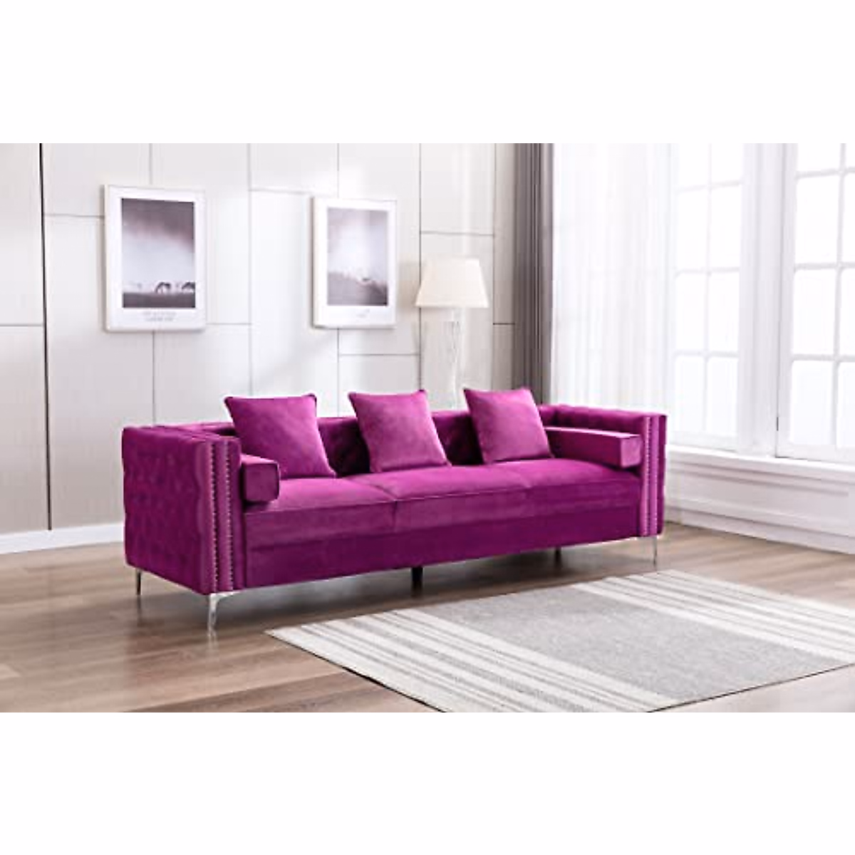 Legend Vansen Modern couches for Living Room Velvet Upholstery Nailhead Trim Sofas, 104'', Violet