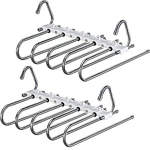 LUWOONNG Pants Hangers Space Saving - S-Type Stainless Steel Clothes Pants Rack Hanger, Anti-Slip Clothes Closet Storage Organizer for Pants Jeans Trousers Skirts Scarf - 2 Pack