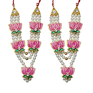 Single Lotus Design Moti Mala Set for Laddu Gopal/Devi Maa/Radha Krishna/Indian Traditional God Goddess Haar Sringar jewellary Set for Janmashtami All God Statue Festival Decoration(Size:-3'')