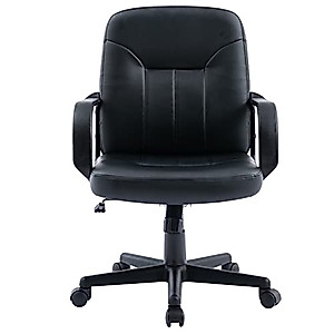 MFD LIVING Task Office Chair Mid- Back Computer Chair, Swivel Armrest Desk Chair PU Leather Tilt Executive Padded Home Office Chair (Black)