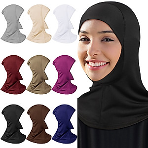Giegxin 9 Pcs Women's Muslin Hijab Solid Color Modal Hijab Cap Adjustable Stretchy Muslimah Turban Cap Scarf for Daily (Assorted Color)
