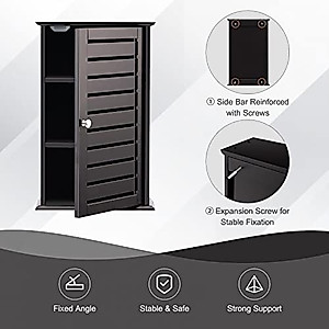 Bathroom Cabinet Wall Mount with Door and Adjustable Shelf, 14"x22" Wooden Medicine Cabinet Over Toilet Storage Wall Hanging Cabinets for Bathroom, Bedroom, Kitchen, Laundry Room (Black)