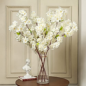 Hawesome Artificial Flowers Cherry Blossom Branches 42 Inch Fake Silk Cherry Blossom Flowers Arrangements for Wedding Party Home Decoration (White,3Pack)