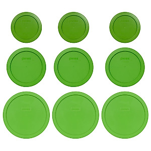 Pyrex Lawn Green (3) 7200-PC, (3) 7201-PC, & (3) 7402-PC Round Plastic Food Storage Replacement Lids, Made in USA