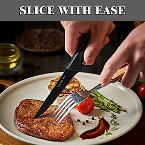 LIN ZHI REN Steak Knives,Serrated Steak knife,High-Carbon Stainless Steel,Ergonomic Handles,For Restaurant Kitchen Tableware Camping,Dishwasher Safe (16 Pcs - Black)