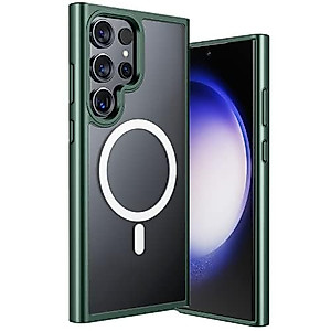 ANNGELAS for Samsung Galaxy S23 Ultra Mag-safe Case,Slim Shockproof Protective Cover with Magnetic,Frosted Hard Back Soft Silicone TPU Bumper Phone Case Compatible Galaxy S23 Ultra 6.8inch,Matte Green