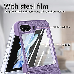 phone protective flip case Ultra Slim Case Compatible with Samsung Galaxy Z Flip 5 Case Built in Front Screen Protector, PU Leather Back Case Thin Case Minimalist Design Shockproof Full Body Protectiv