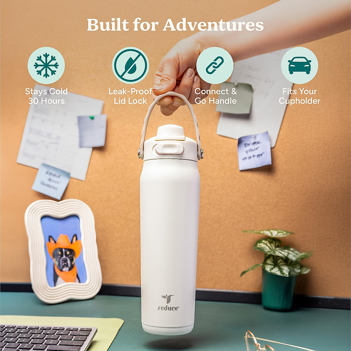 REDUCE Aura Vacuum Insulated 26 oz Water Bottle - Leak-Proof & Chug Spout for Quick Hydration - Keeps Drinks Cold for 30 Hours - Removable Handle for Travel or Gym - Soft Sit Base - Fairway Green