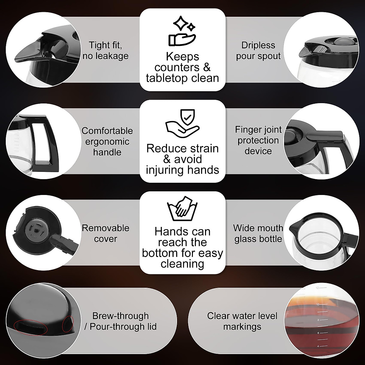 Coffee Pot Replacement 12 Cup for cuisinart Carafe DCC-1200PRC Fit for cuisinart Coffee Maker DCC-1100BK DCC-1200 DCC-2650 CHW-12 CHW-12P1 SS -12 etc