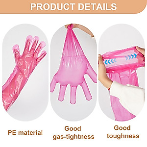50pcs Disposable Long Plastic Gloves Full Arm Long Sleeve Gloves Veterinary Field Dressing Gloves Extra Long Sleeve Gloves for Veterinary Insemination House Cleaning Gardening（pink）