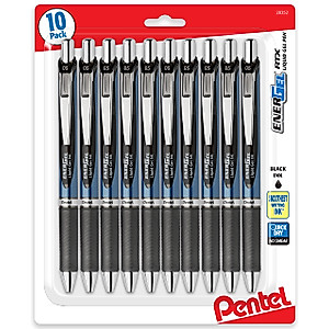 Pentel Energel 0.5 mm Black Needle Tip Pens 10 Pack Rtx Retractable Liquid Gel Pen, Great for Office, School & Home for Women & Men